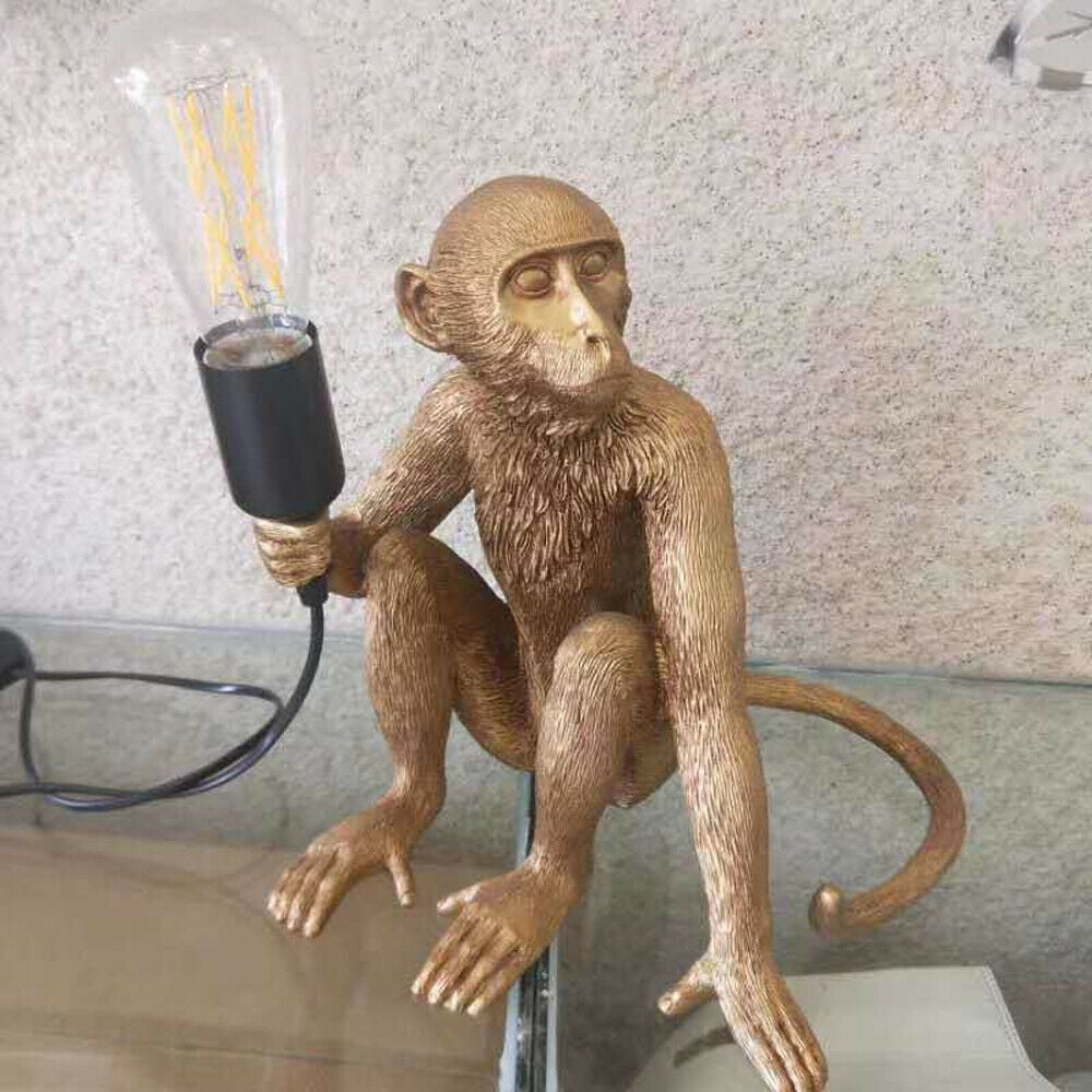CNCEST Gold Monkey Table Lamp Sitting Monkey Light Elegant Sleek Look ...