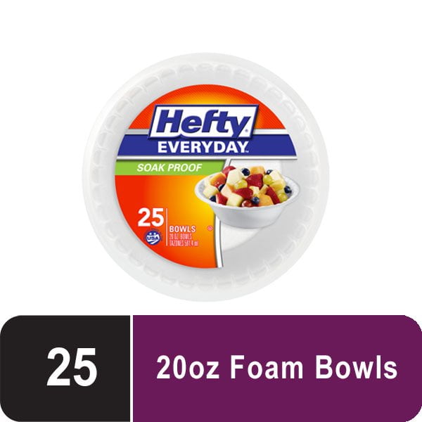 Hefty® Everyday™ Soak Proof 20 oz. Foam Bowls, 25 Count bag - 2 Pack ...