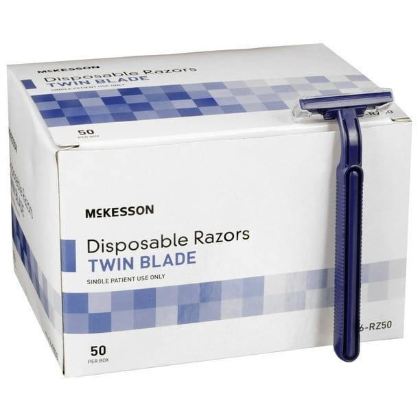 McKesson Disposable Razors - Twin Blade, Fixed Head Medical Razor, 50 ...
