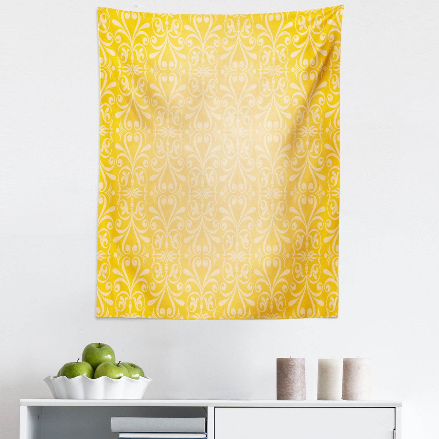 Vintage Yellow Tapestry, Victorian Style Swirls Timeless Royal Motifs ...