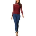 Allegra K Mesh Top for Women's Solid Long Sleeve Mock Neck Sheer Panel ...