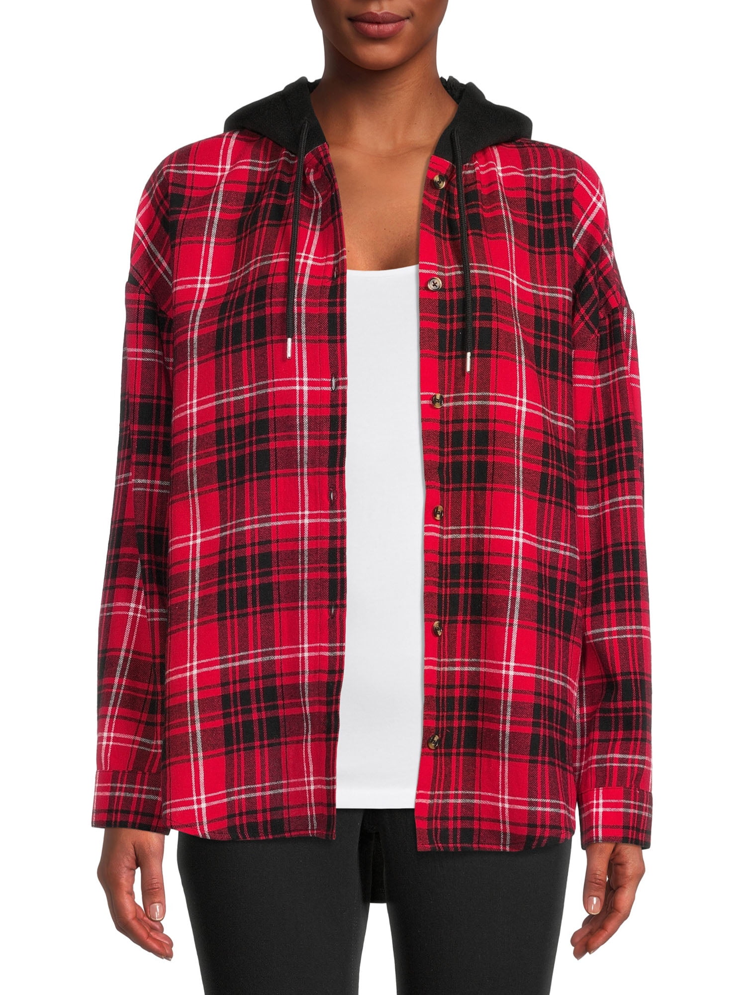 No Boundaries Junior's Plaid Fleece Shacket - Walmart.com
