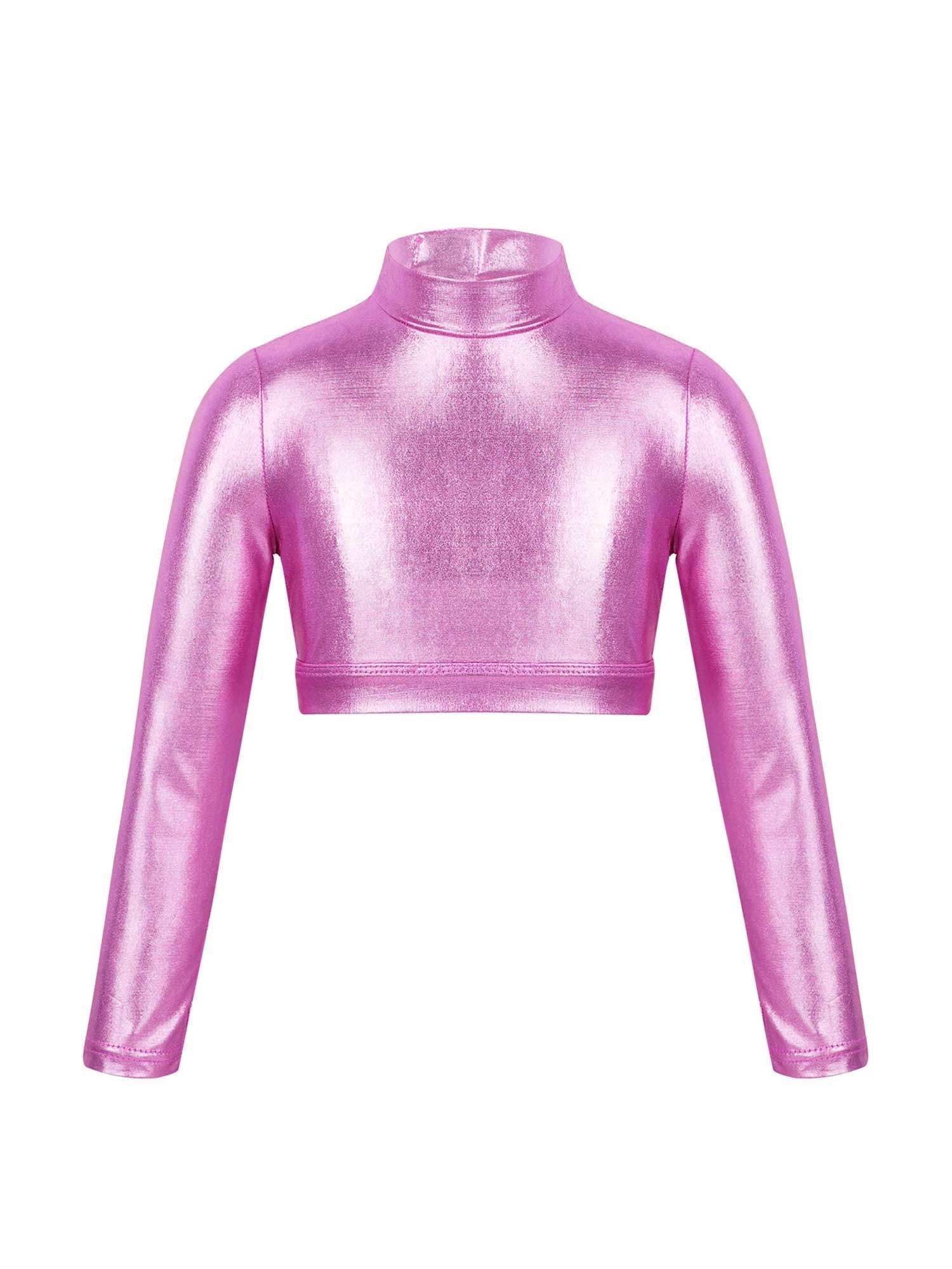 iEFiEL Kids Girls Long Sleeves Glossy Metallic Tops Crop Top for ...