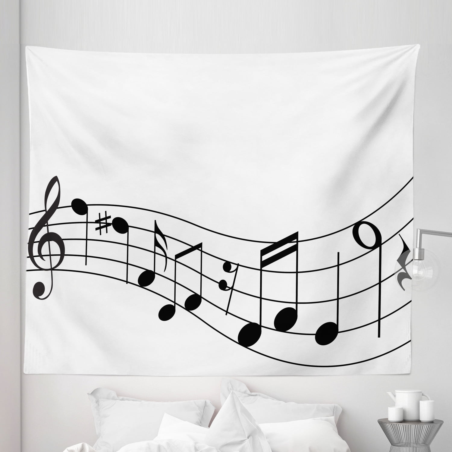 Music Note Tapestry, Graphic Print of Notations Learning Sounds and ...