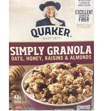 Quaker Simply Granola, Oats, Honey, Raisins and Almonds, 34.5 Oz, 5g ...