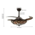 110V Ceiling Fan Light Stained Glass Shade LED Retractable Lamp ...