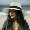 Accehut Women Straw Panama Hat Fedora Beach Sun Hat Wide Brim Straw