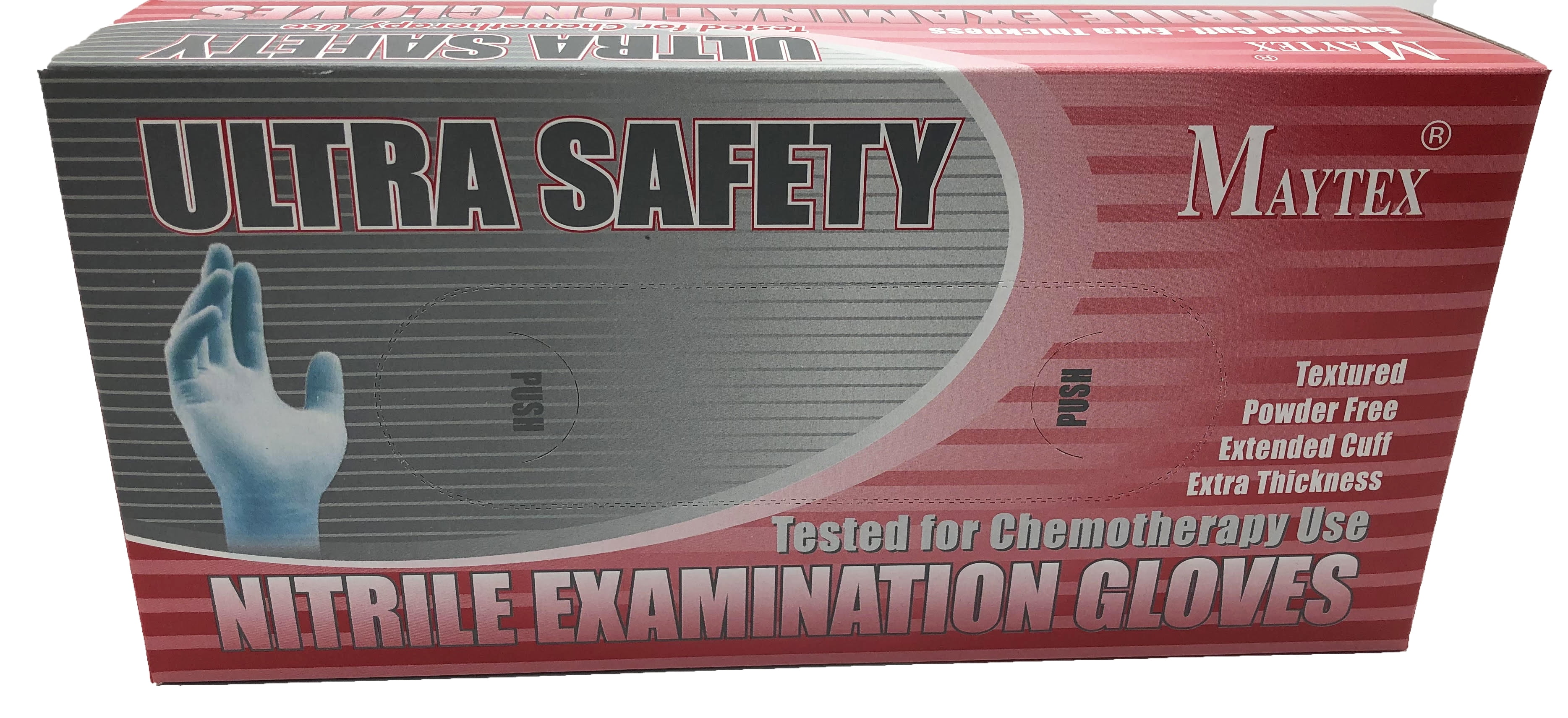Maytex Ultra Safety Powder-Free Nitrile Gloves, Extended Cuff, Extra ...
