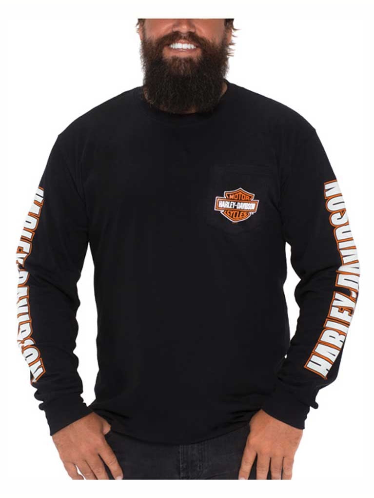 Harley-Davidson Men's Bar & Shield Chest Pocket Long Sleeve Crew-Neck Tee (M), Harley Davidson ...