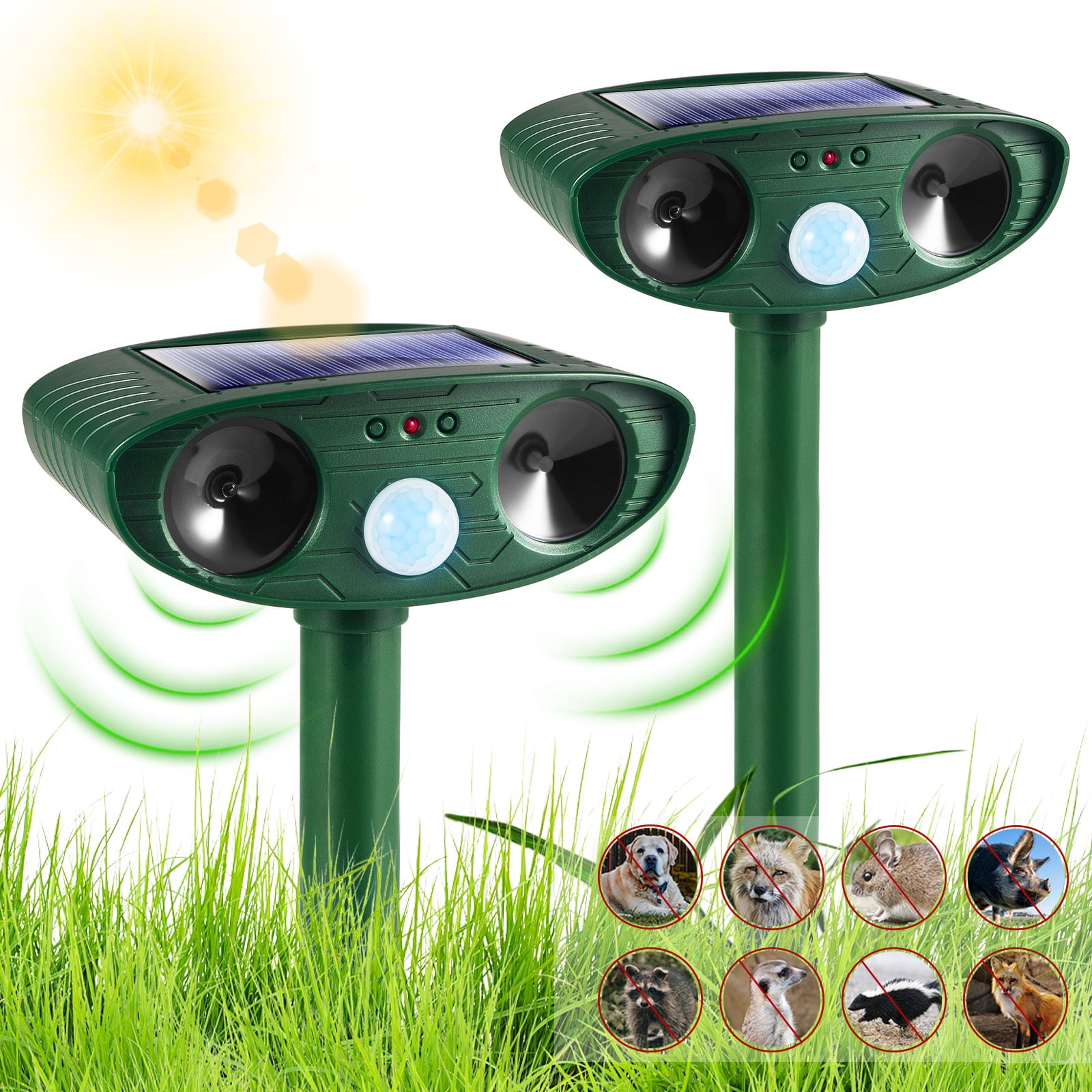 Jahy2Tech 2 Pack Ultrasonic Animal Deterrent Outdoor Solar Animal ...