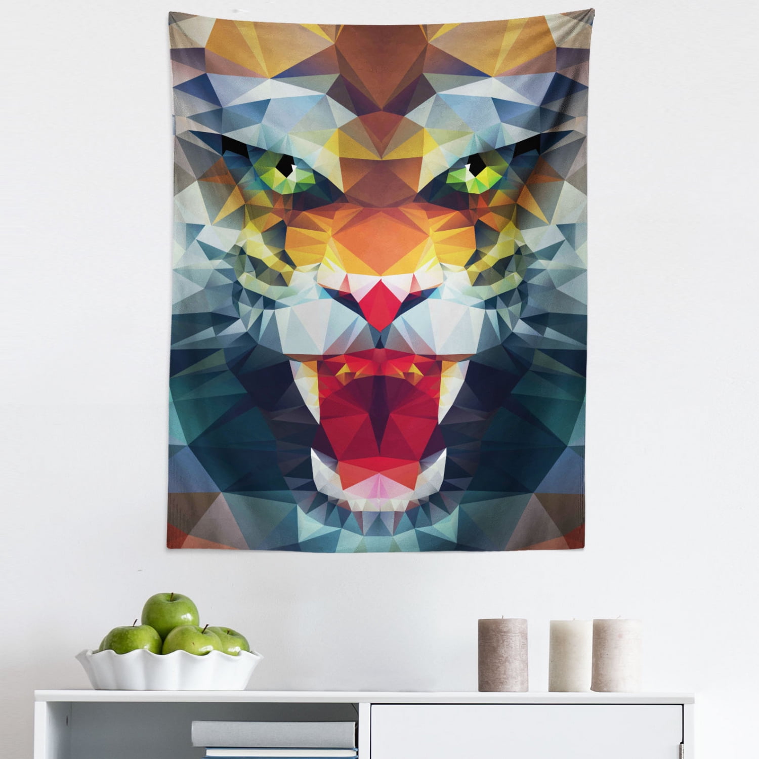 Tiger Tapestry, Portrait of Animal from Top of the Food Chain Polygonal ...
