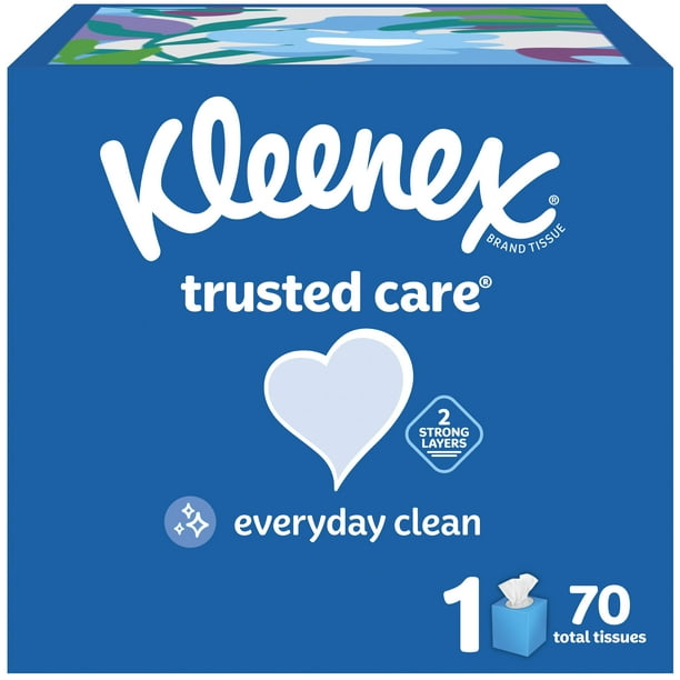 Kleenex Trusted Care Facial Tissues, 1 Cube Box, 70 Tissues per Box, 2-Ply - Walmart.com