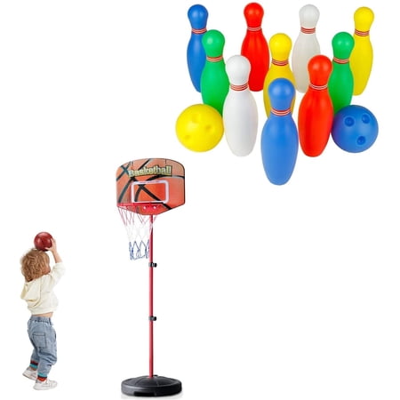 Bowling Pins Ball Toys and Toddler Mini Indoor Basketball Hoop with ...