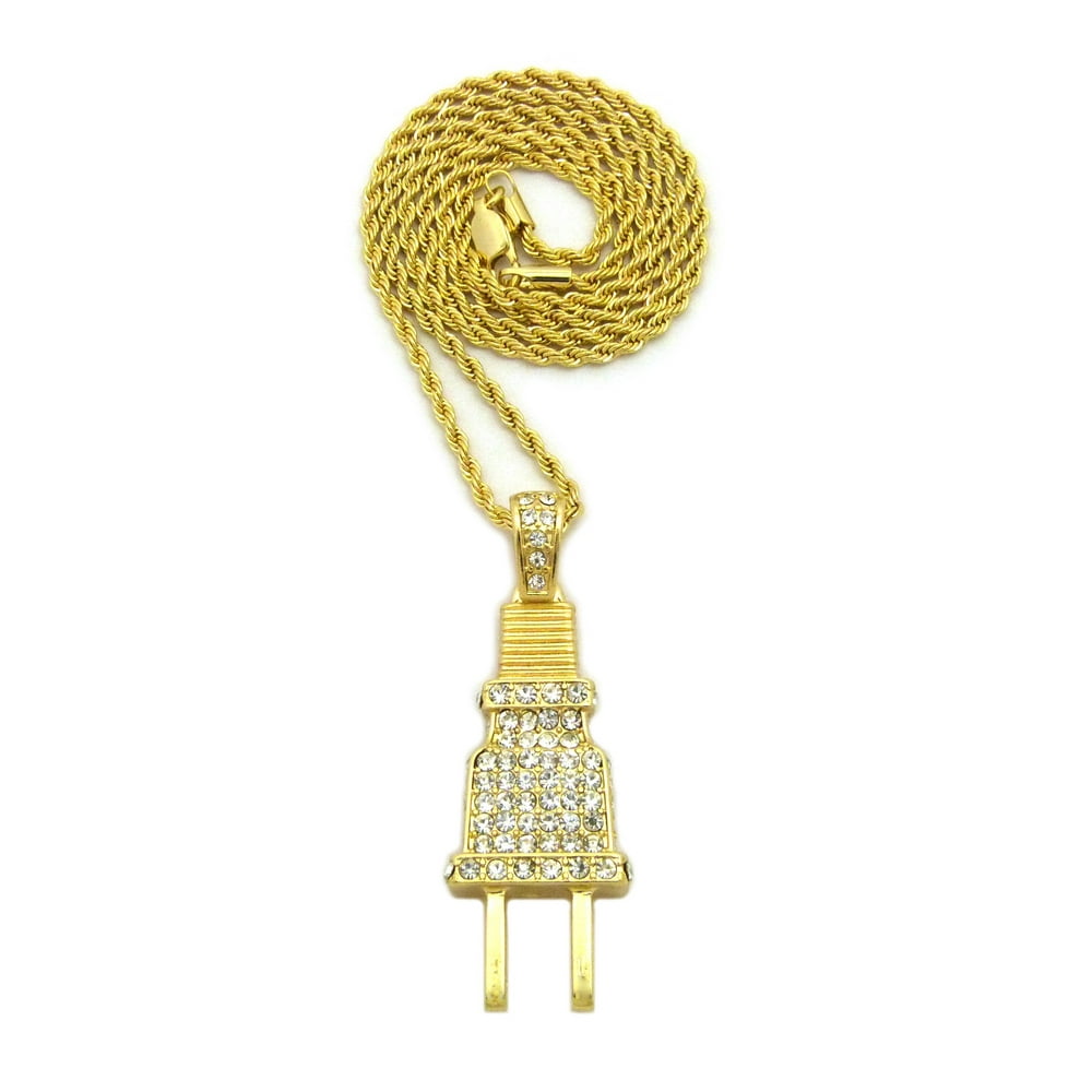 NYFASHION101 - Stud All Over Power Plug Pendant with Chain Necklace ...