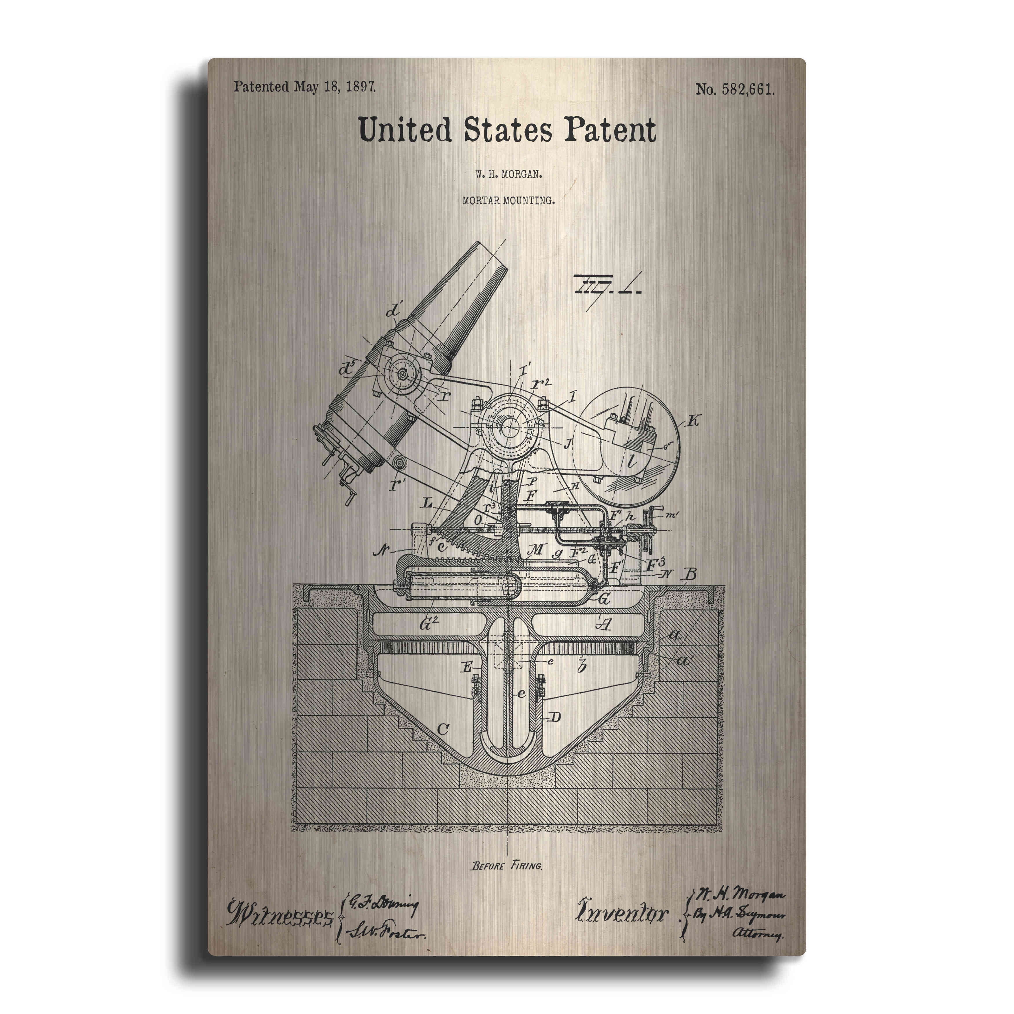 Luxe Metal Art 'Mortar Mounting Blueprint Patent Parchment,' Metal Wall ...