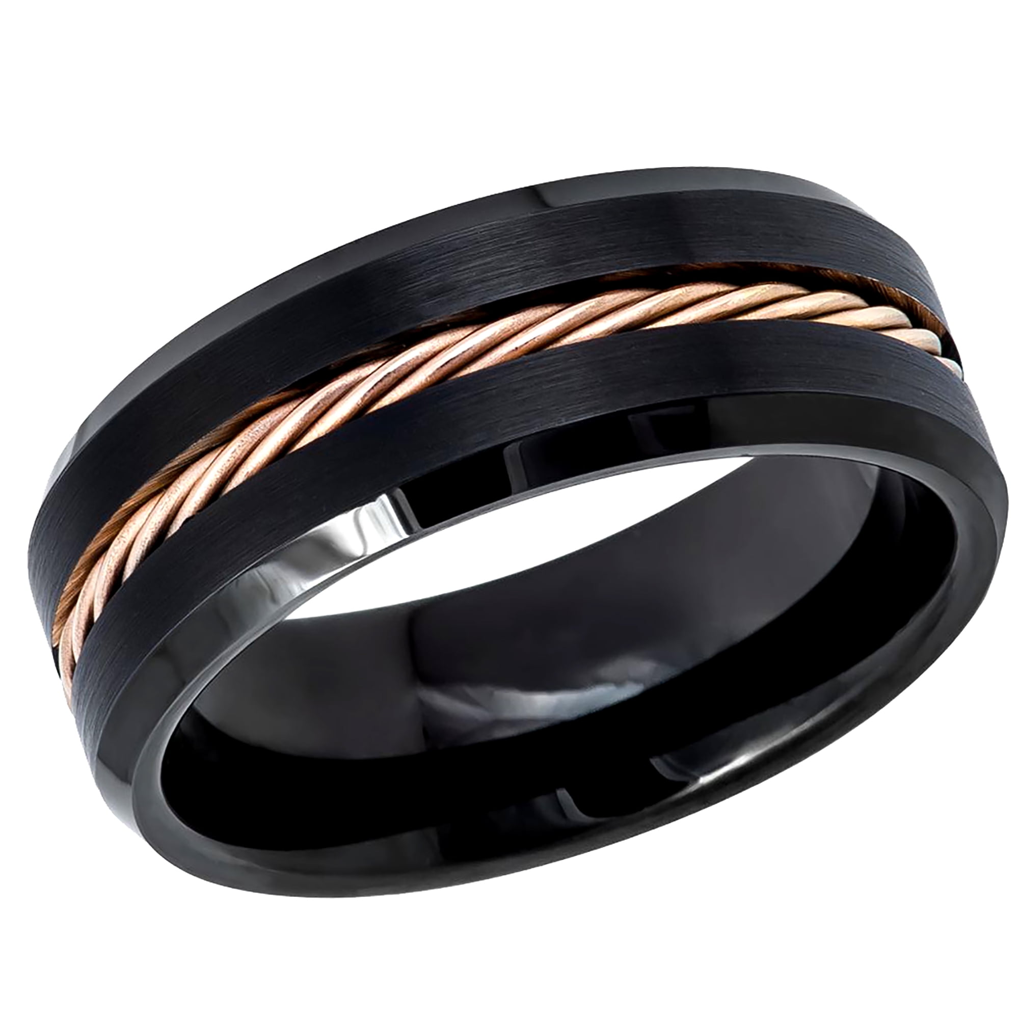 Men's Women's Tungsten Wedding Band Engagement Ring 8mm Black IP ...