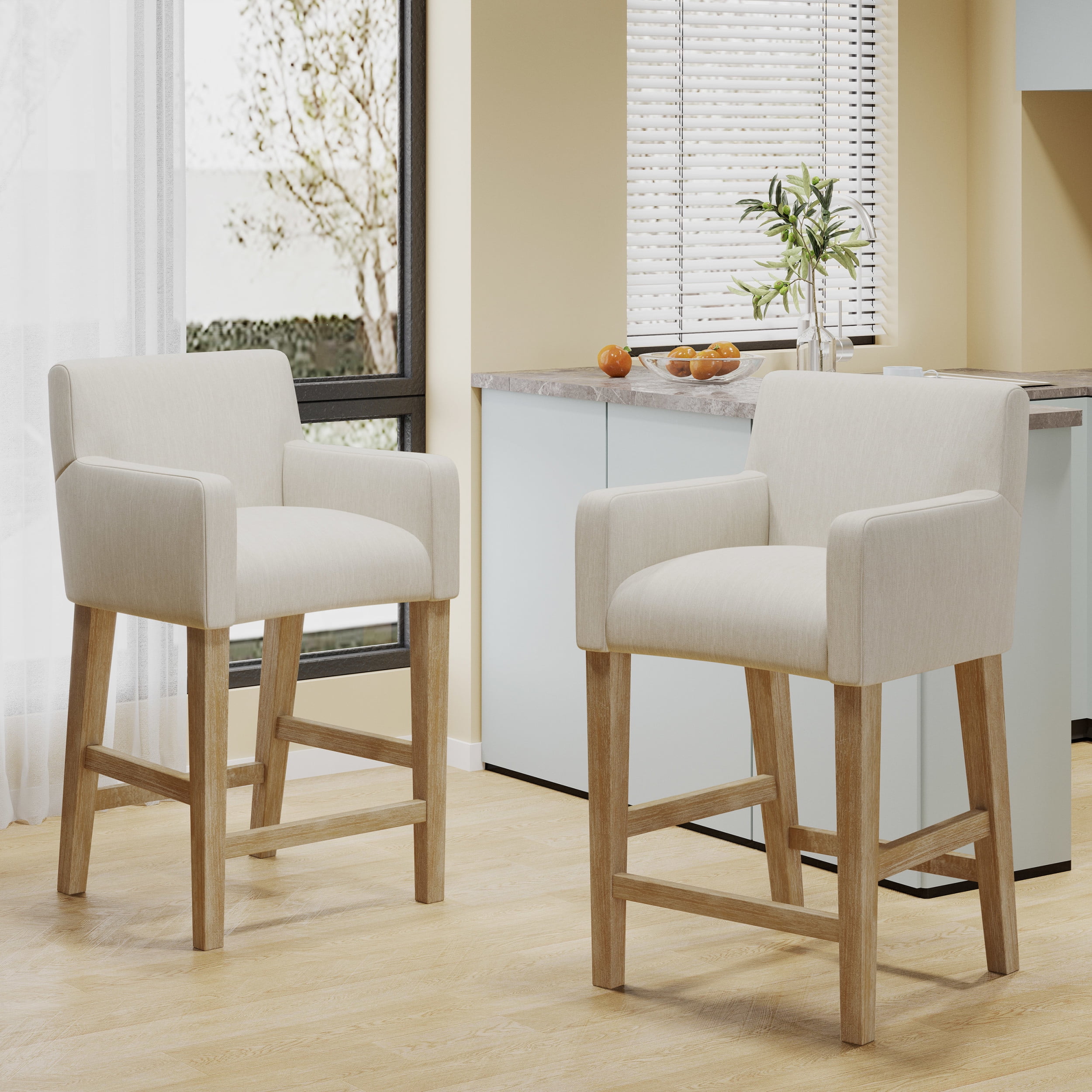 Noble House Deville Fabric Upholstered Wood 26 inch Counter Stools with ...