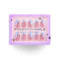Pink Blue Tip Color Block Abstract Wavy Press on Nails, Medium Almond ...
