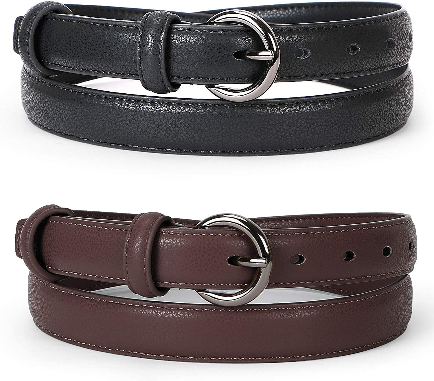 2 Pack Women Skinny Leather Belt Thin Waist Jeans Belt for Pants in Pin ...