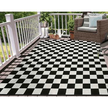 GOTGELIF 9 X 12ft Outdoor Rug, Black & White, Waterproof, Reversible ...
