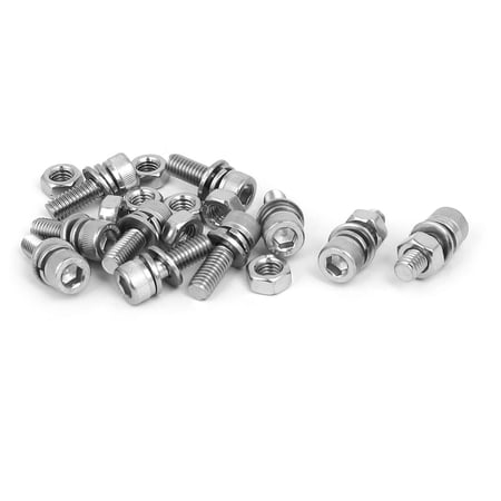 M6 x 18mm 304 Stainless Steel Hex Socket Head Cap Screws Nuts w Washers ...