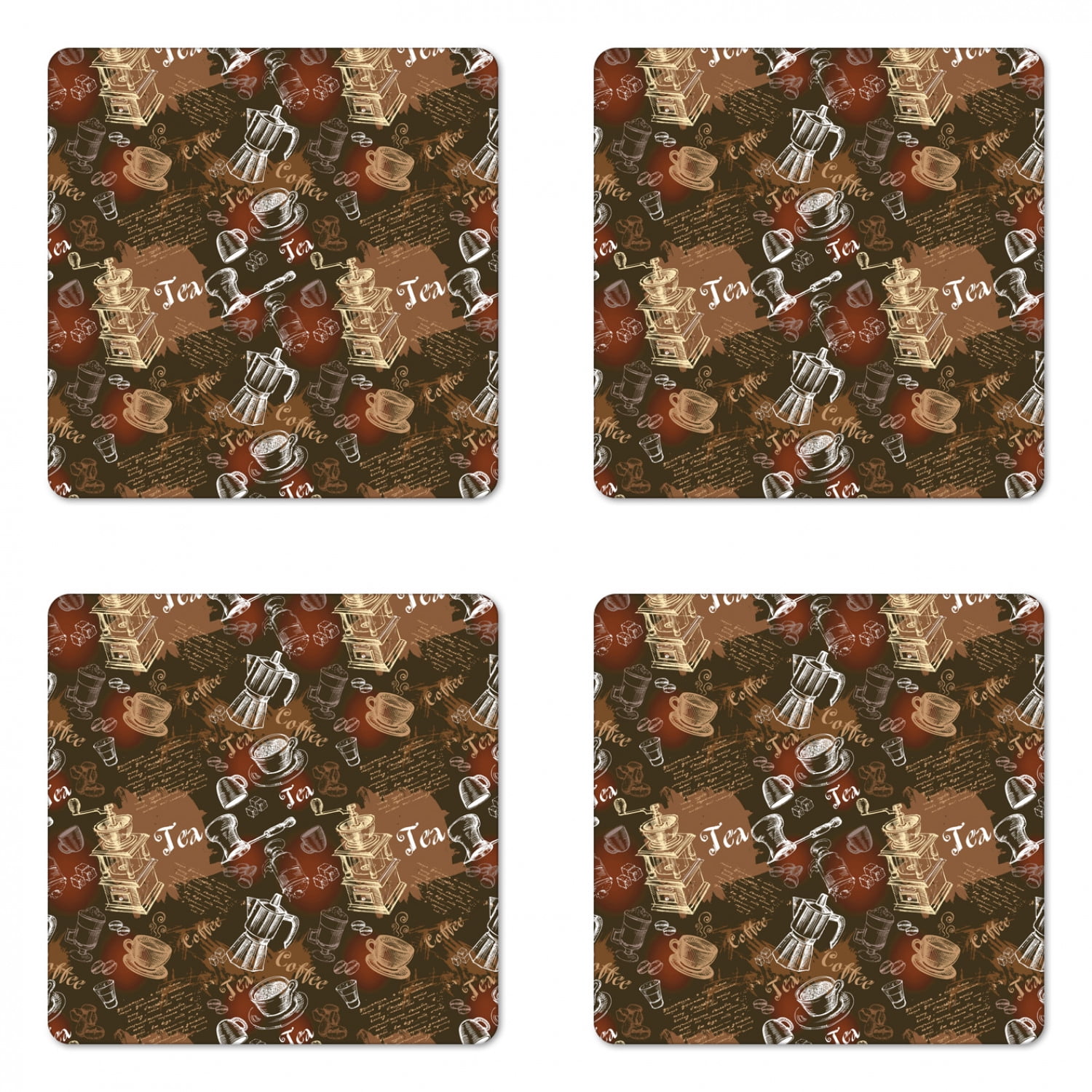 Modern Coaster Set of 4, Coffee Culture Theme with Italian Espresso ...