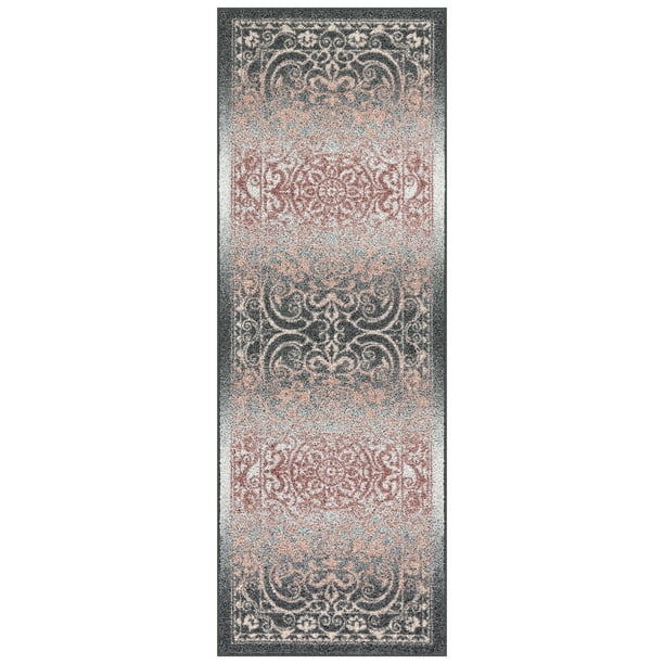 Mainstays India Medallion Gray Coral Hallway Runner Rug, 1'8"x 5 ...