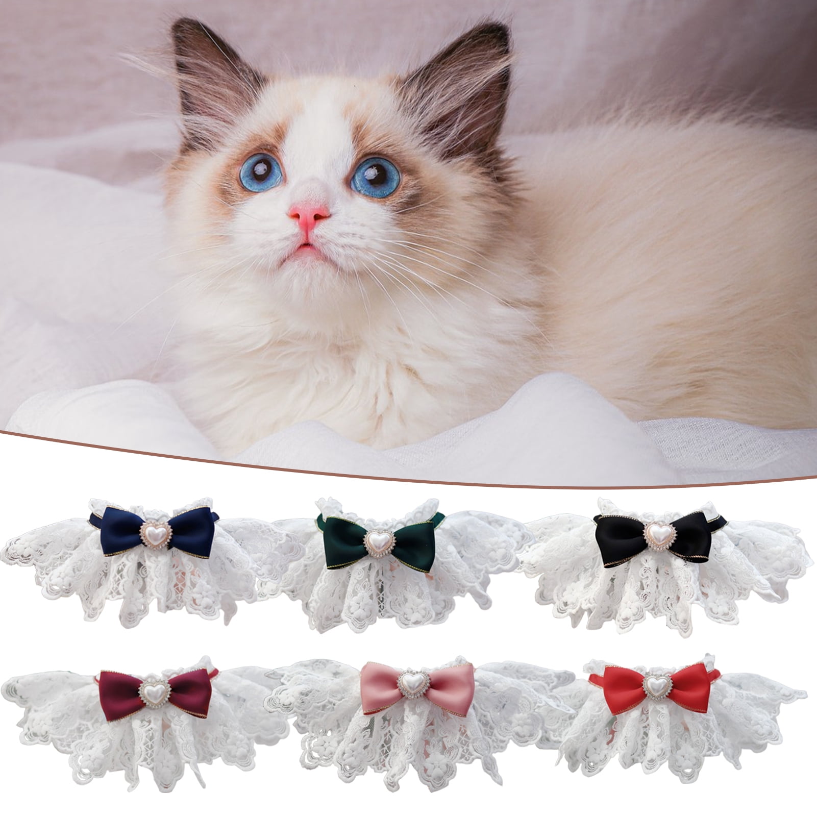 rygai Pet Collar Hollowed Lace Bowknot Faux Pearl Rhinestone Decor ...