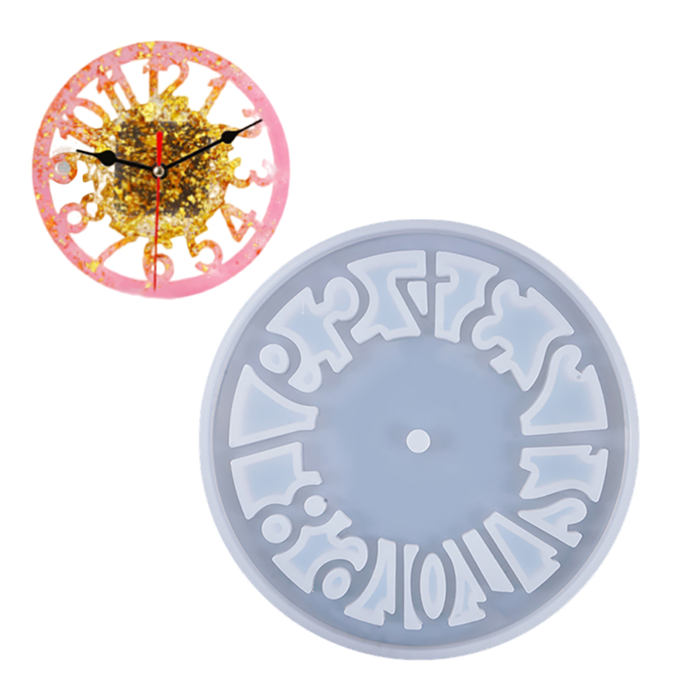 EUBUY Round Epoxy Silicone Wall Clock Roman Arabic Numeral Clock Mold ...