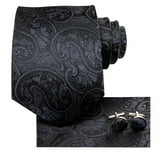 Hi-Tie, Mens Black Tie Set with Paisley Silk Necktie, 59.06 inches ...