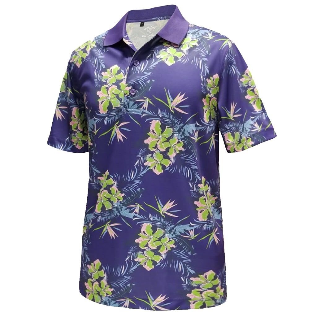 Monterey Club Men's Jungle Hawaiian Print Golf Polo Shirt #1691 ...