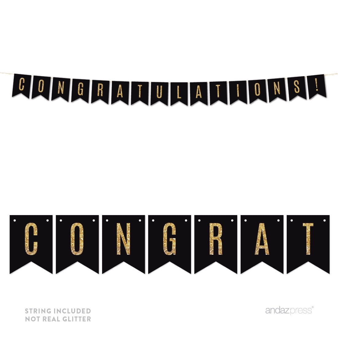 Gold Glitter Congratulations! Hanging Pennant Party Banner - Walmart.com