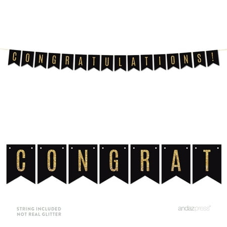 Gold Glitter Congratulations! Hanging Pennant Party Banner - Walmart.com