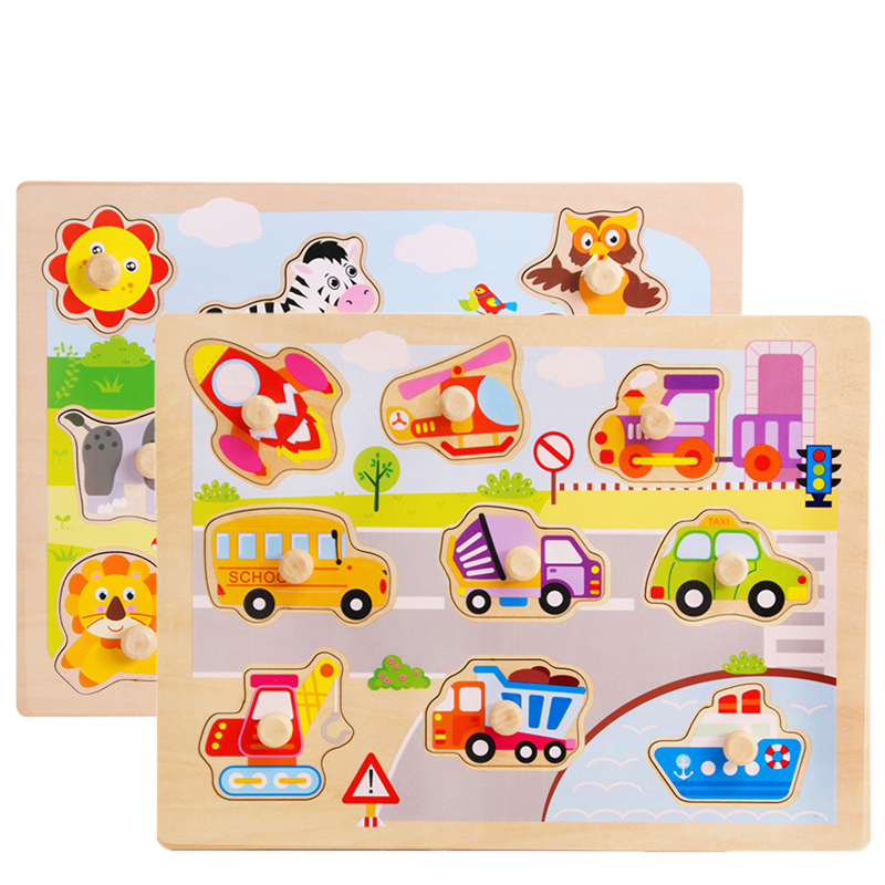 Toddler Puzzles and Rack Set, Wooden Peg Puzzles Bundle with Storage ...