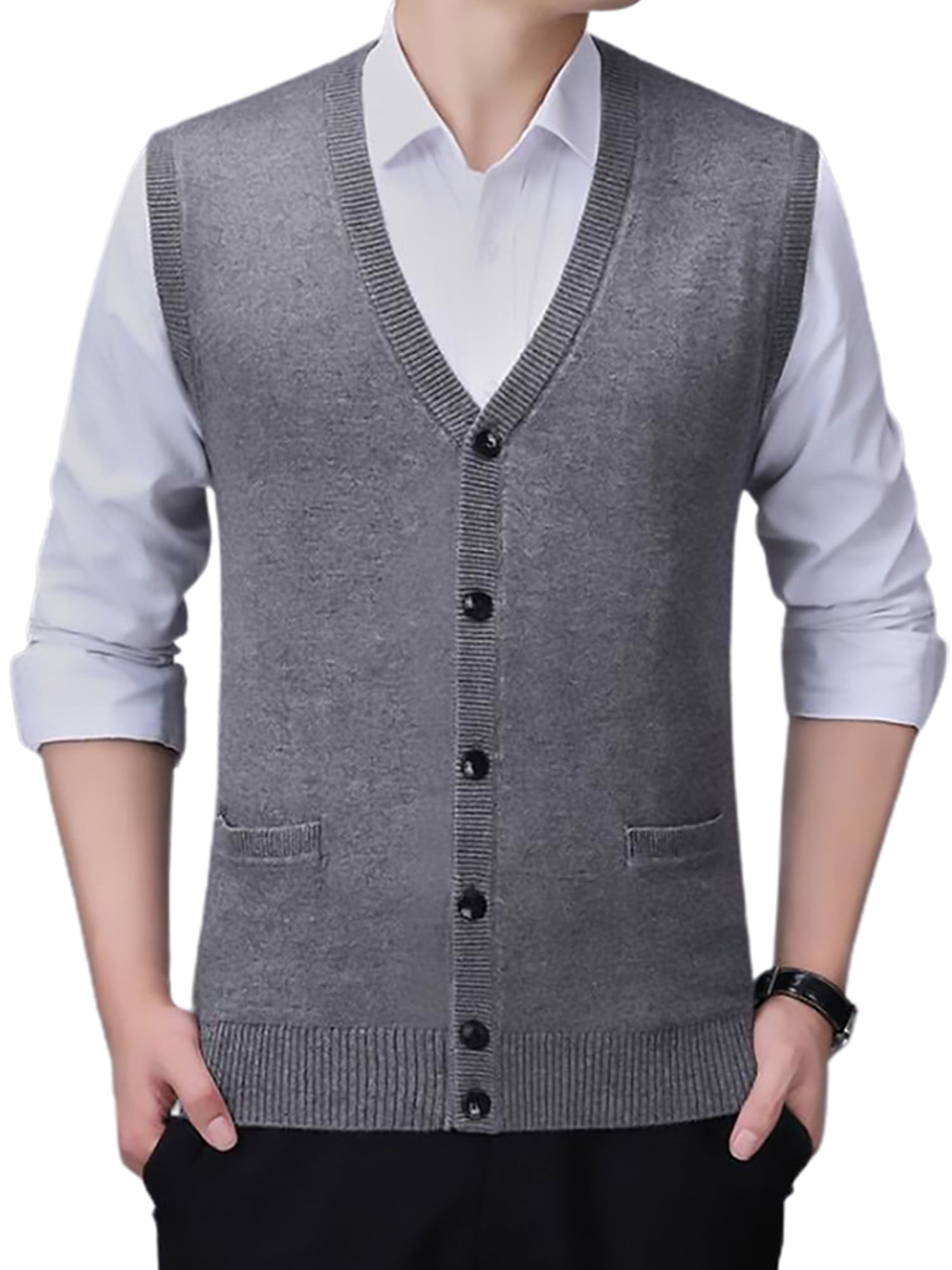 Hanerdun Men Cardigan Sweater Vest Male Classic V-Neck Sleeveless ...