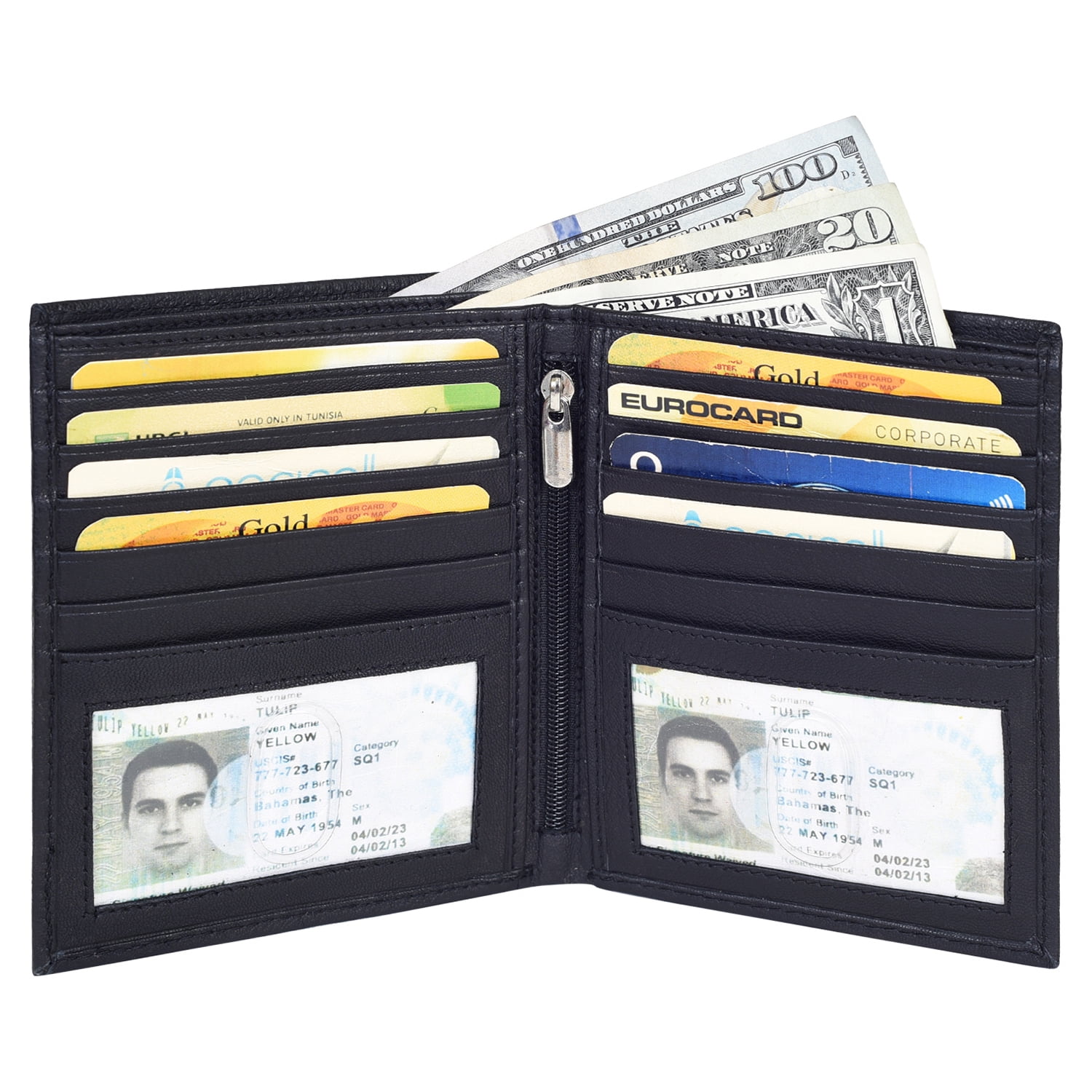 Leather Men Bifold Hipster Wallet with 10 Credit Card Slots and 2 ...
