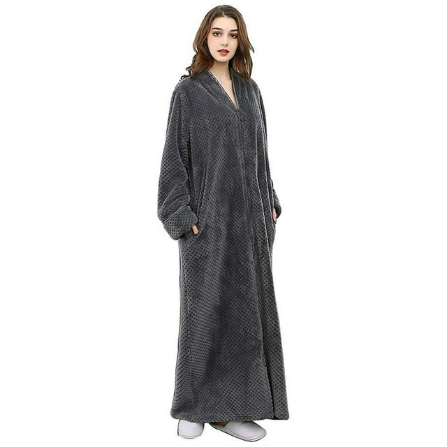 Oksun Womens Zip up Bathrobes Long Plush Fleece Warm Dressing Robe Gray M - Walmart.com