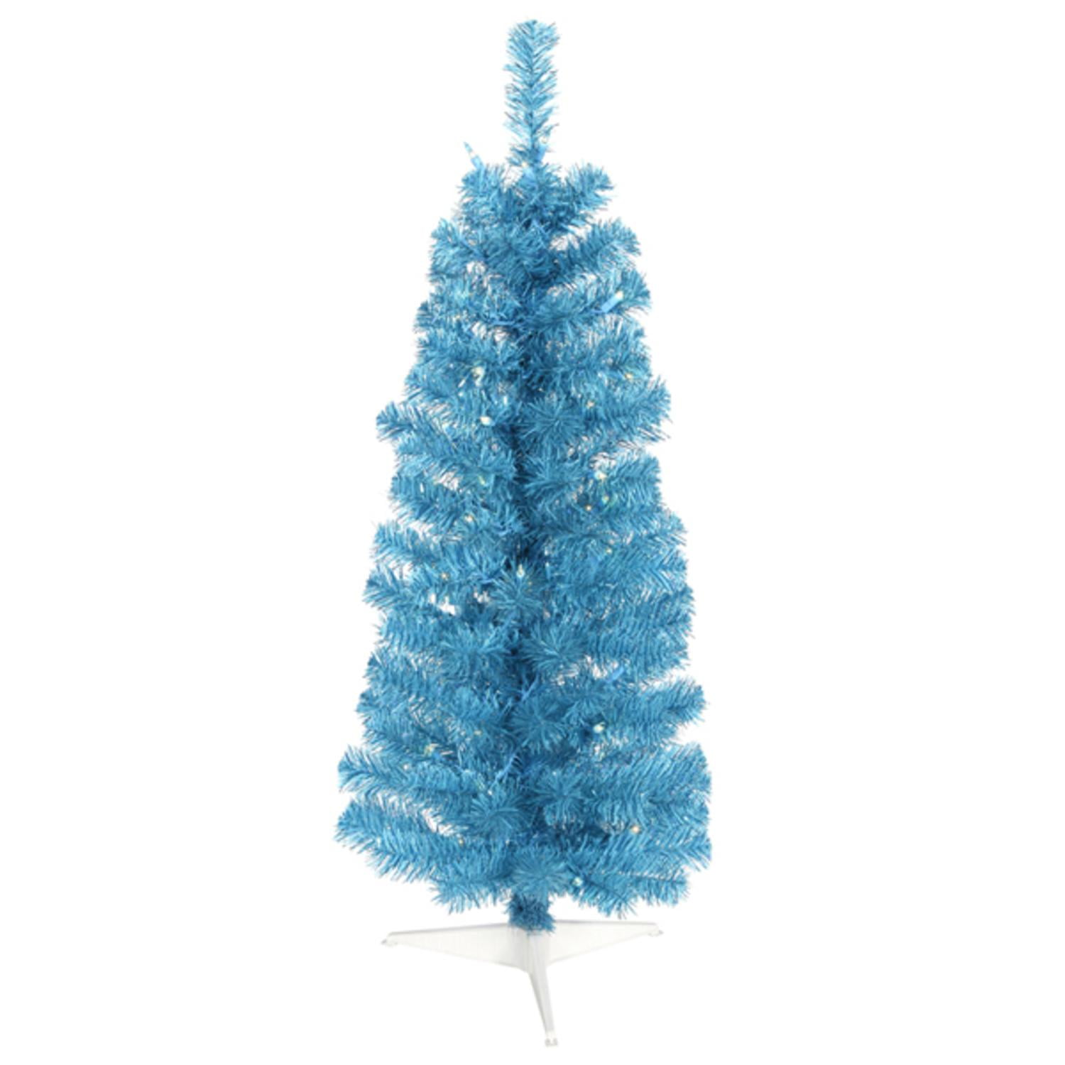 3' Pre-Lit Sparkling Sky Blue Pencil Artificial Christmas Tree - Blue ...