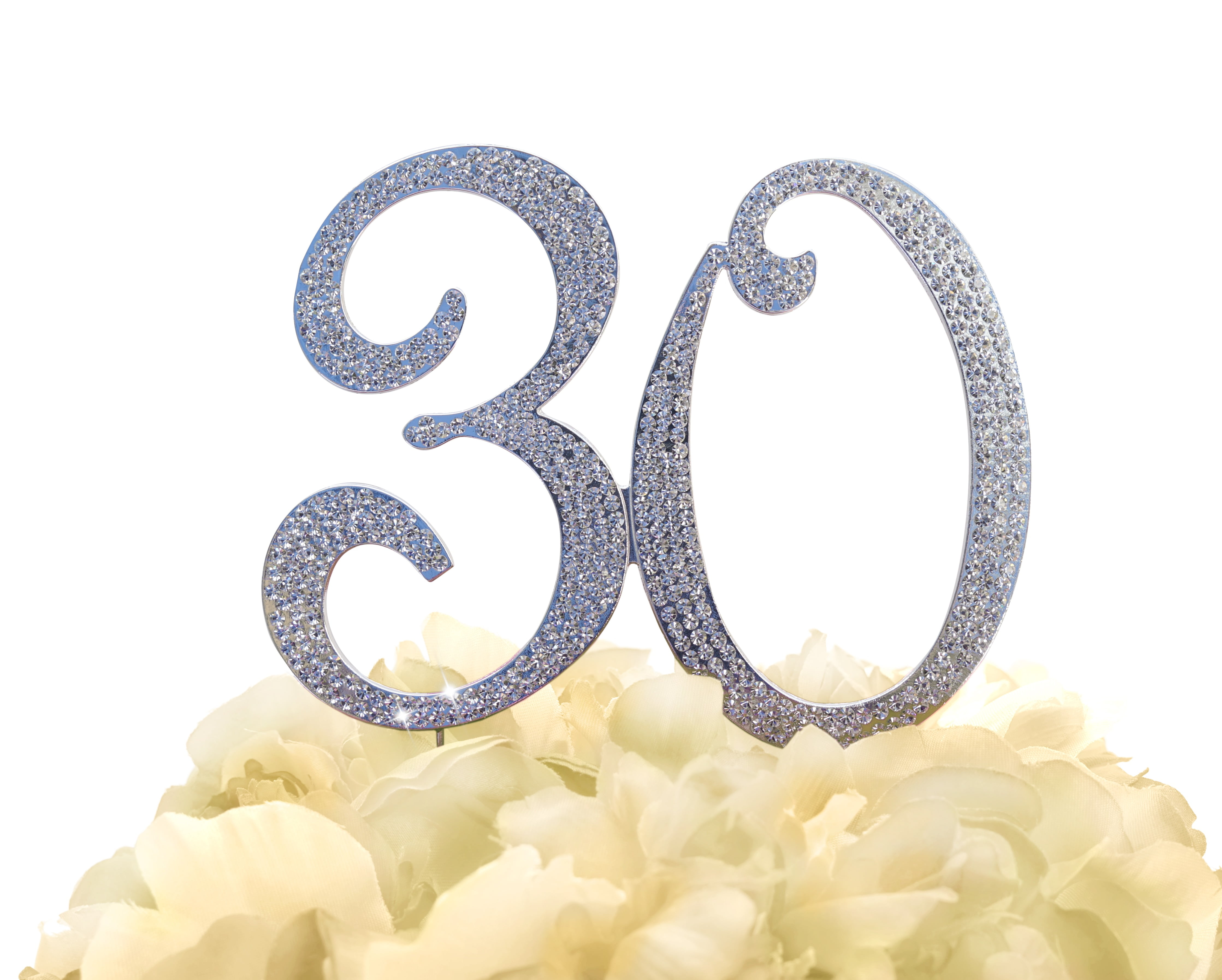 Rhinestone Cake Topper - Number 30 - Silver - Walmart.com