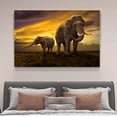 Animal Theme Africa Elephant and Baby Playing at Sunrise Canvas Poster ...