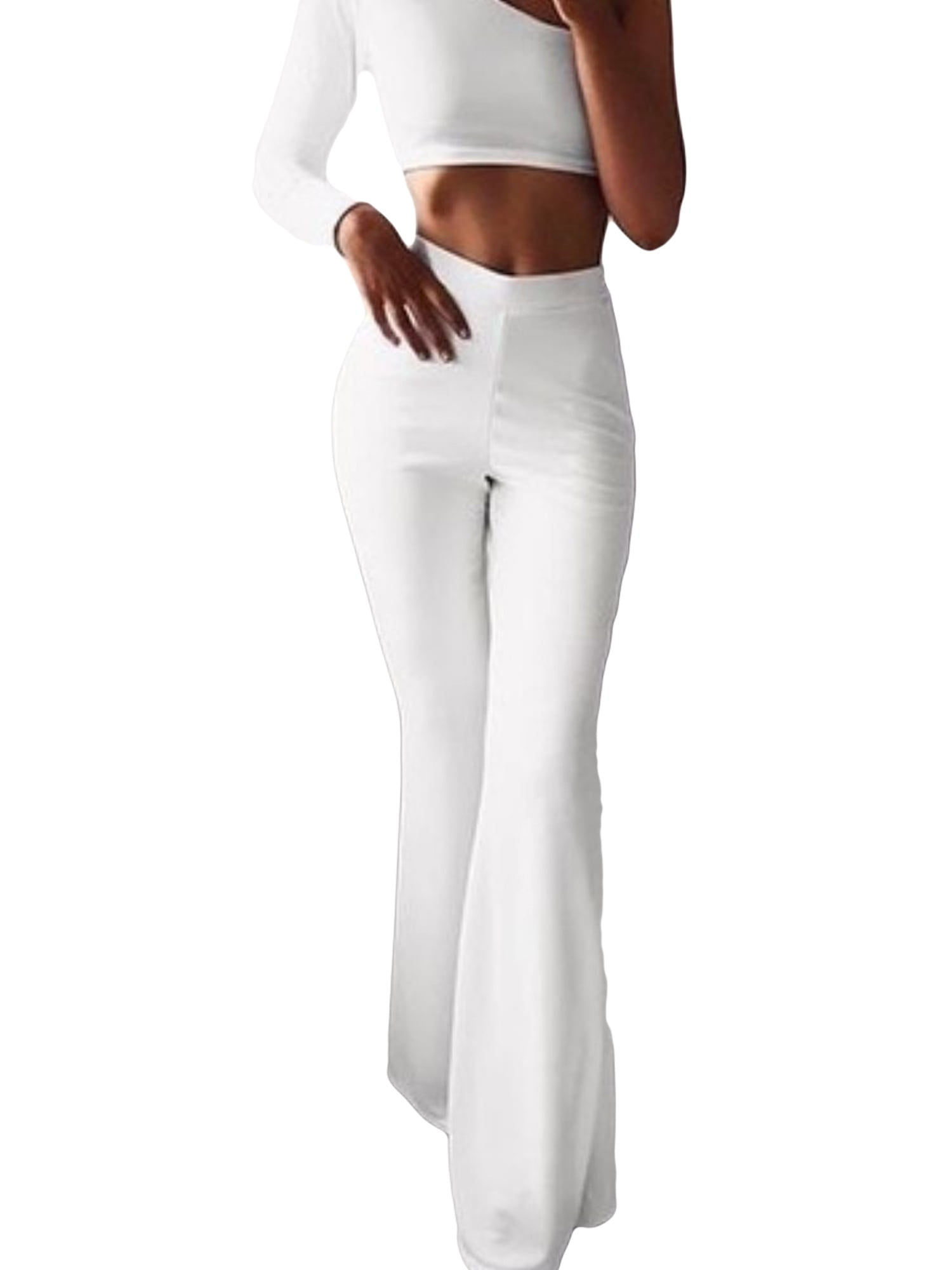 Sunisery Women Bell-Bottom Elastic Band Bottoms Casual Slim Top High ...