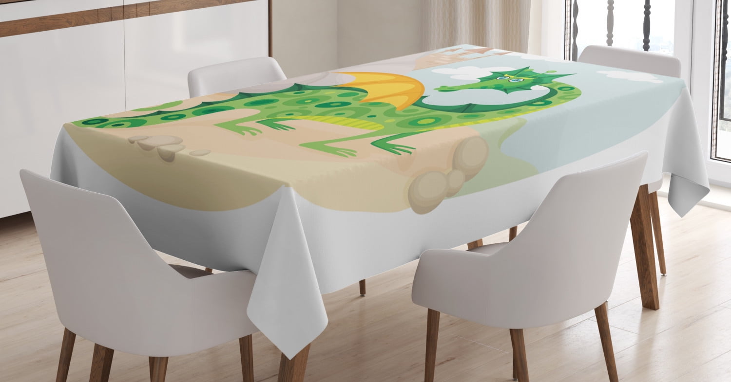 Fairy Tale Tablecloth, Goofy Dragon with Spotted Skin and Yellow Wings ...