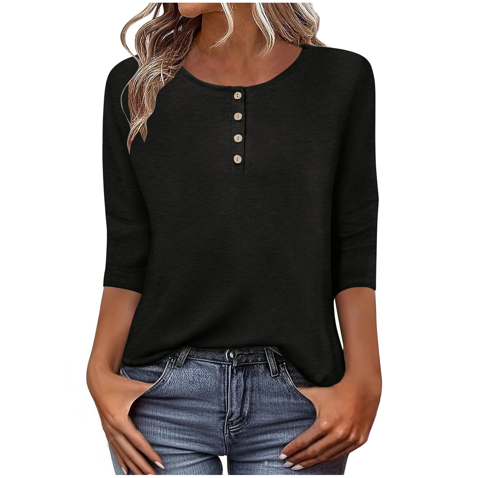 Click here for Cinvoph Shirts For Women Trendy 3/4 Sleeves Crew N... prices