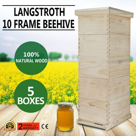VEVOR 5 Boxes 10 Frame Bee Hive 1Deep 4 Medium Langstroth Beehive Pine ...