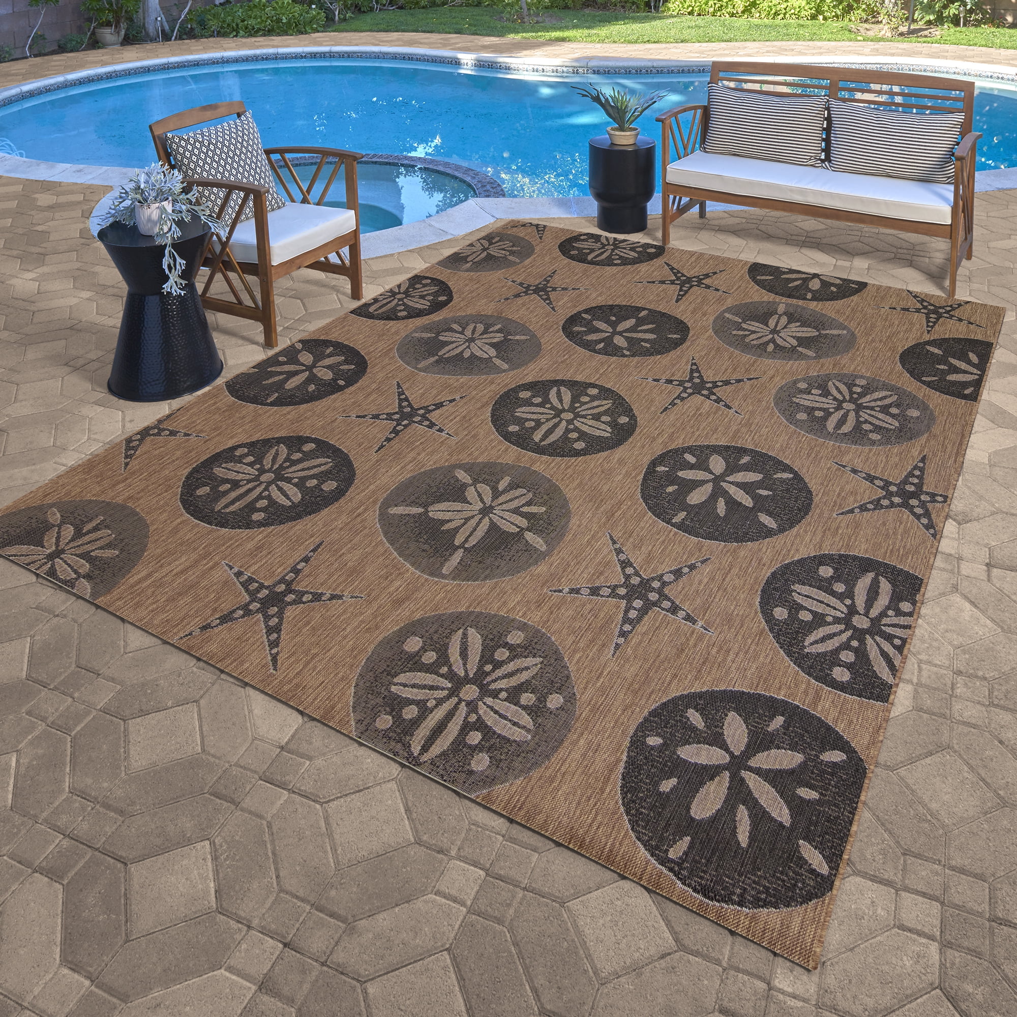 Paseo 8' x 10' Brown and Black Outdoor Rug - Walmart.com