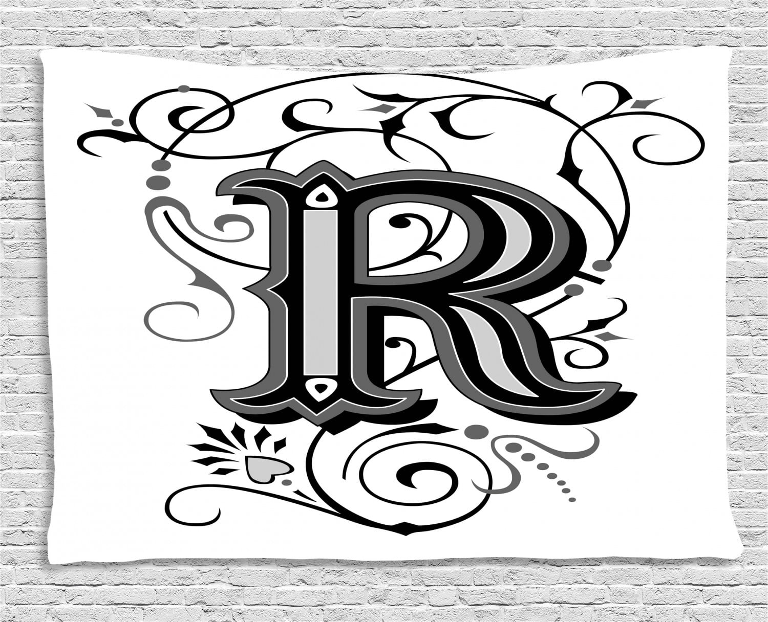 Letter R Tapestry, Baroque Antique R Typography with Old Fashion ...
