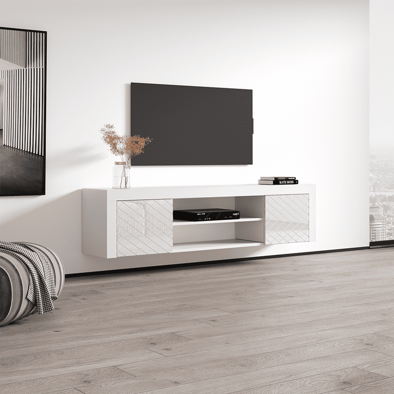 White gloss floating tv unit store