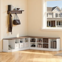 Dextrus Corner Shoe Cabinet with Bench & Hooks, L Shape Shoe Cube with ...