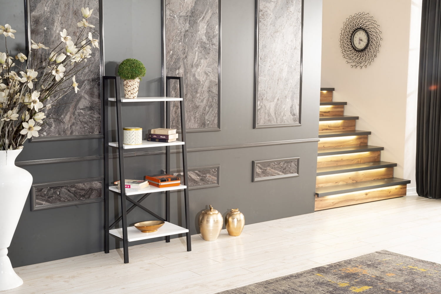 Lion 5 Tier Modern Ladder Bookshelf, Metal Frame Bookshelf for Small ...