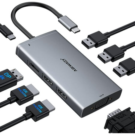 USB C Hub Triple Monitor Adapters 8 IN 1 USB C Docking Station With ...